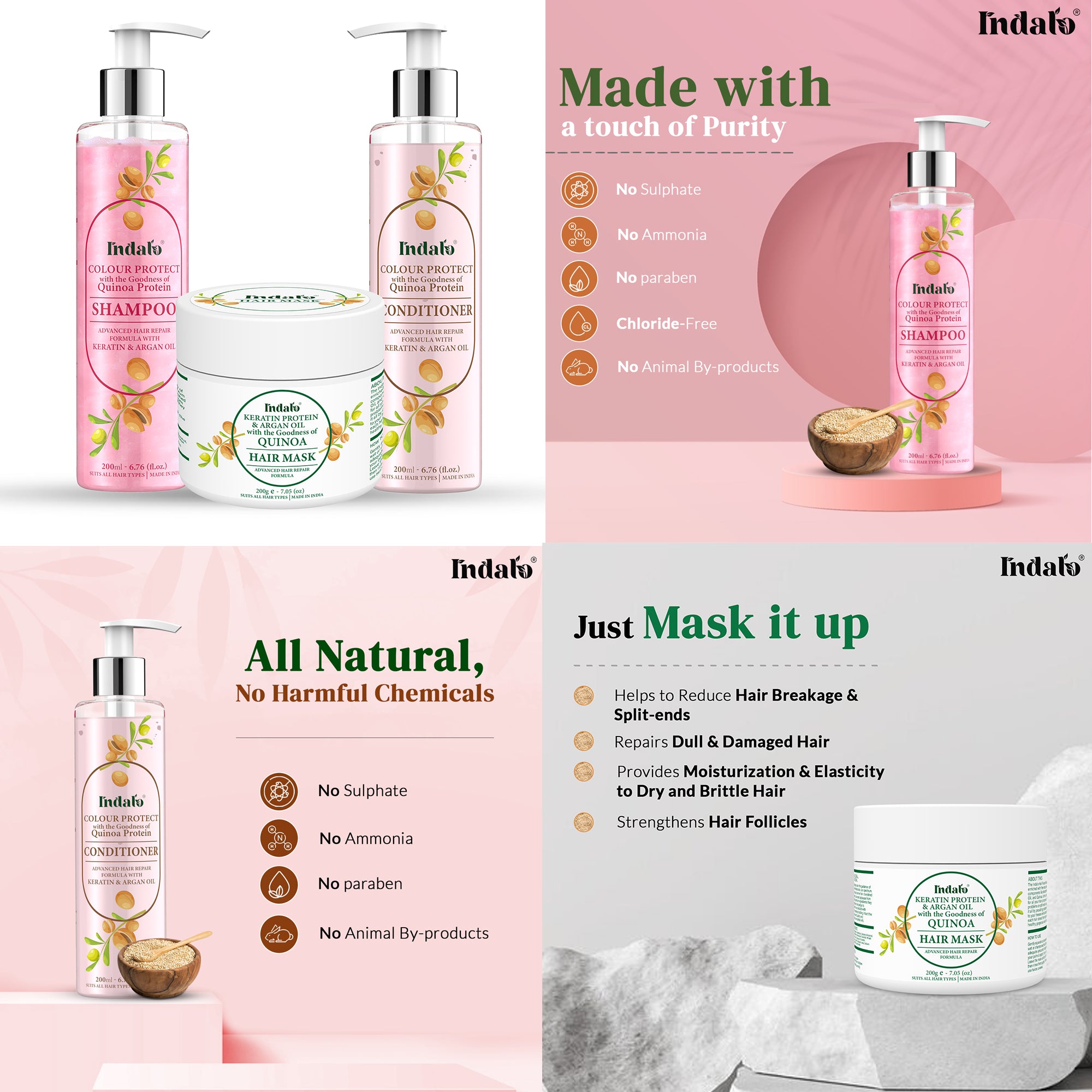 Buy Indalo Hair Color Protection Combo | Shampoo, Conditioner & Mask