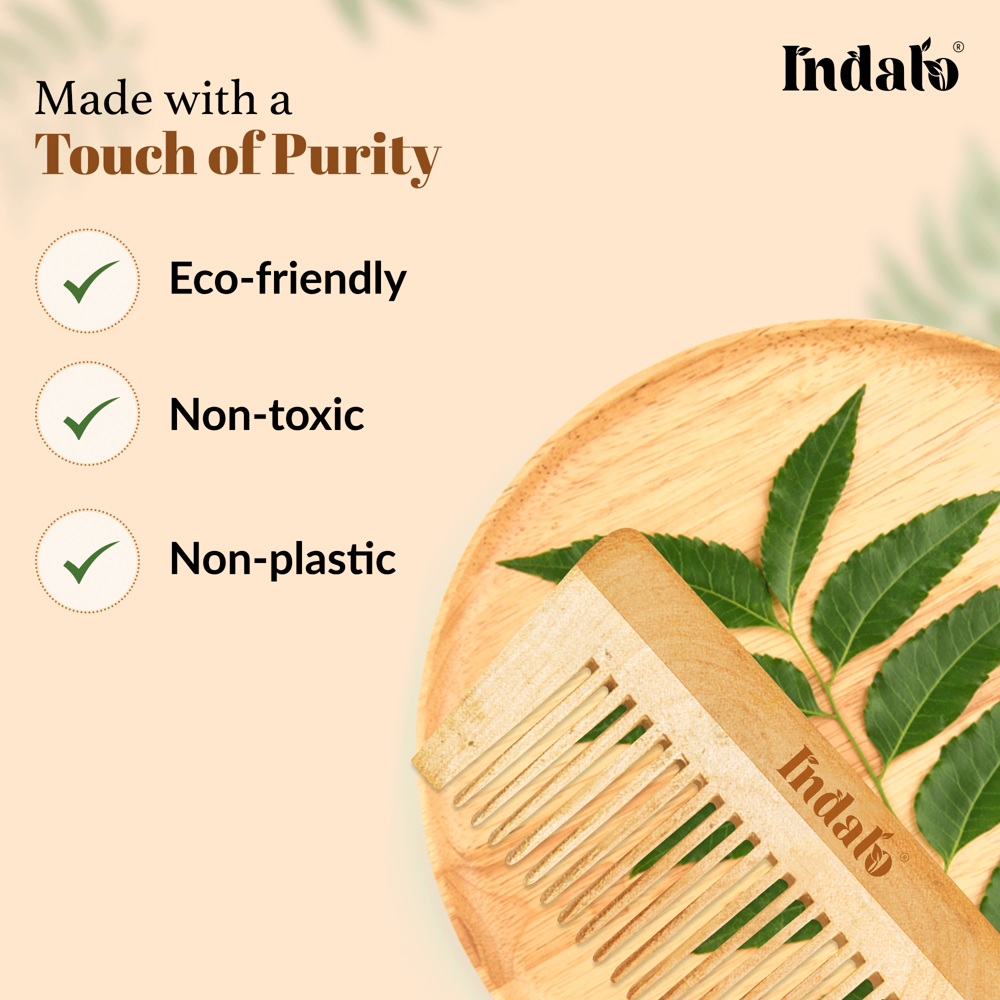 Detangling Neem Wood Comb for Healthy Hair I Indalo