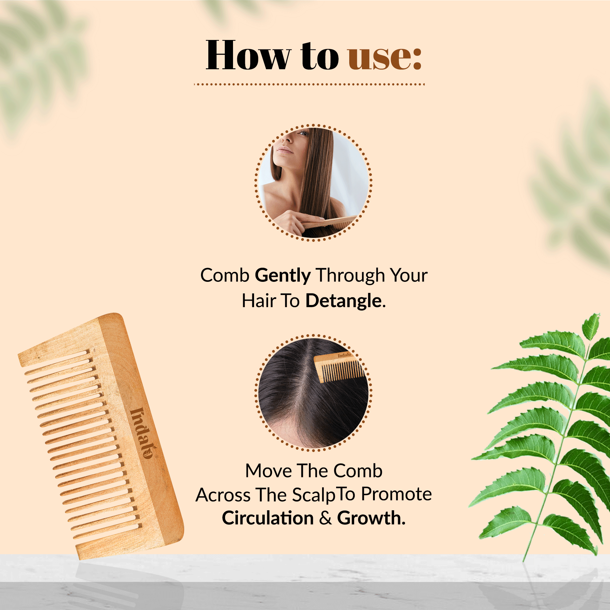 Detangling Neem Wood Comb for Healthy Hair I Indalo