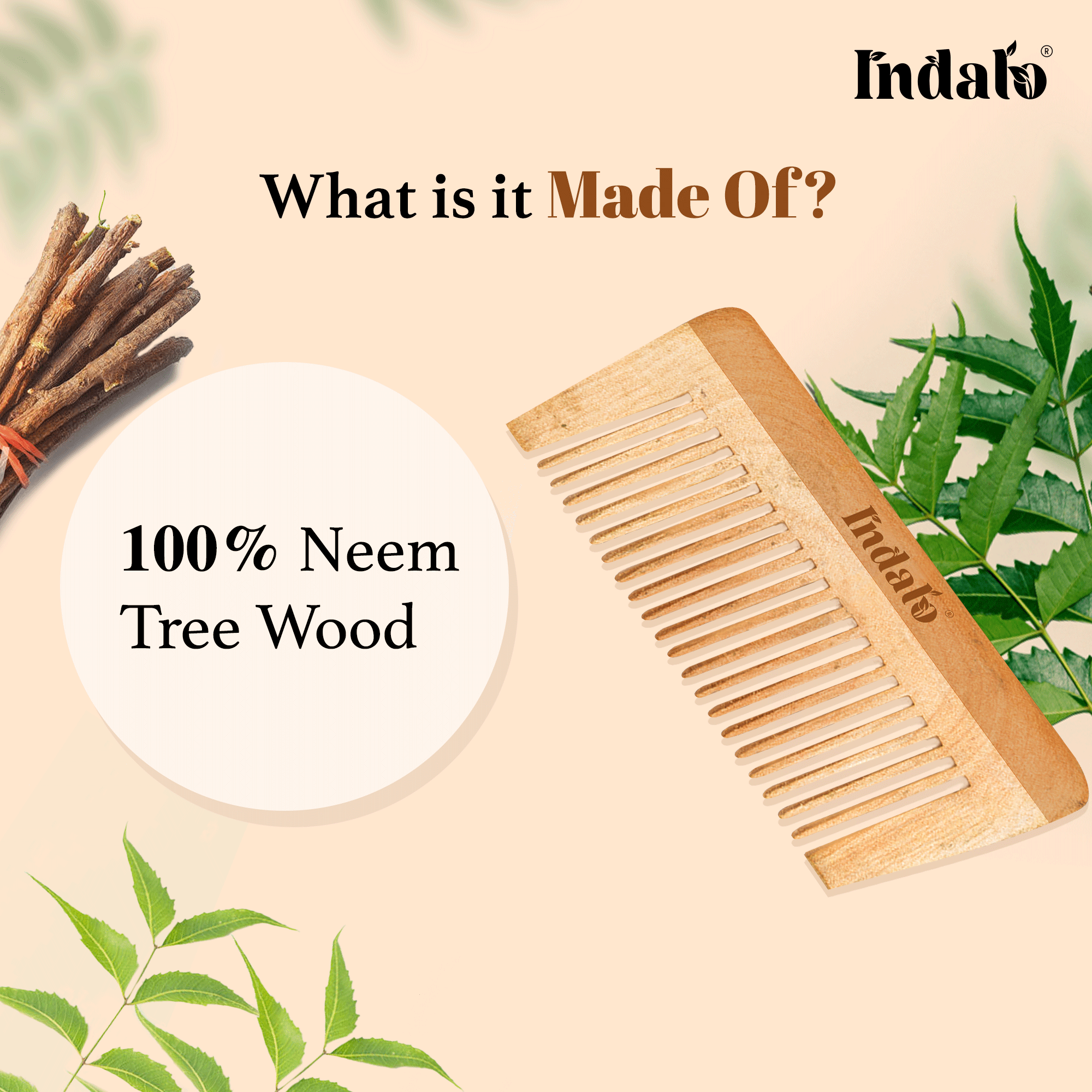 Detangling Neem Wood Comb for Healthy Hair I Indalo